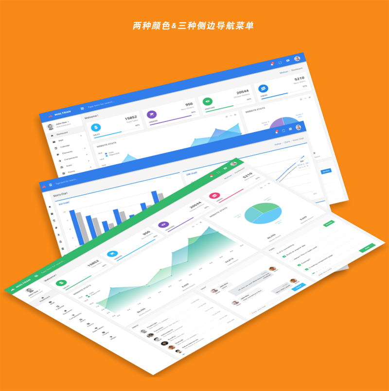响应蓝绿Bootstrap后台模板Html5管理模板 - MOLTRAN